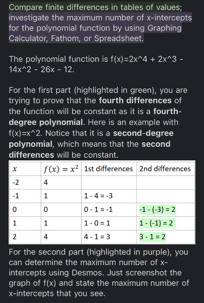 Solved Compare finite differences in tables of values; | Chegg.com
