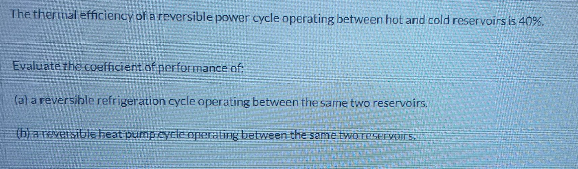 Solved The thermal efficiency of a reversible power cycle | Chegg.com