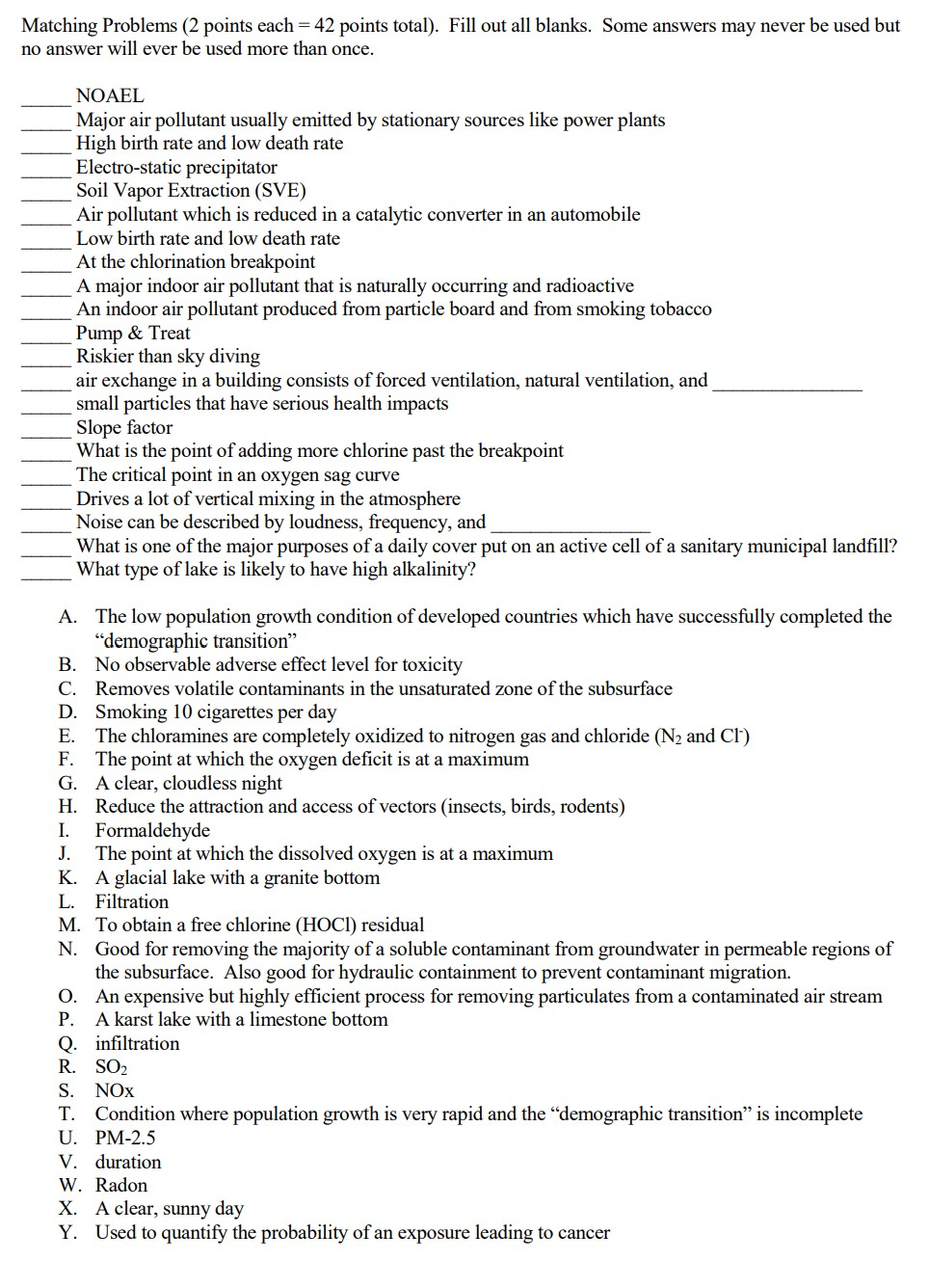 Solved Matching Problems (2 points each = 42 points total). | Chegg.com
