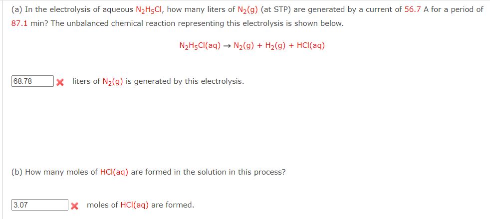 Solved (a) In the electrolysis of aqueous N2H5CI, how many | Chegg.com