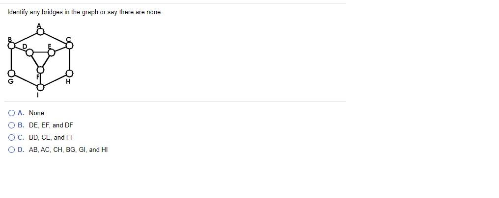 Solved Identify any bridges in the graph or say there are | Chegg.com