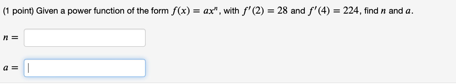 Solved (1 point) Given a power function of the form | Chegg.com