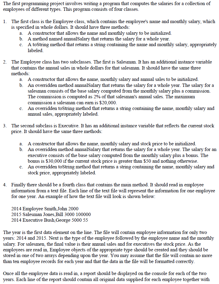 Solved The first programming project involves writing a | Chegg.com