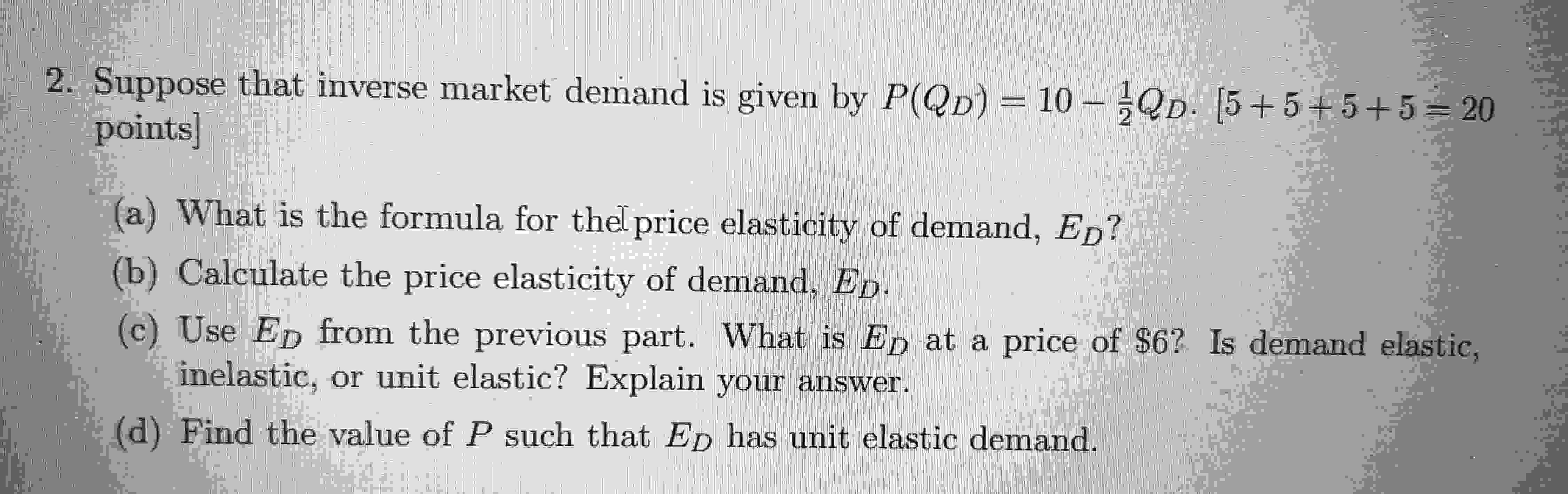 Solved E2 Q2: Suppose that inverse market demand is given by | Chegg.com