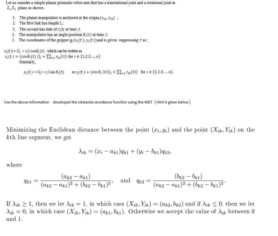 Solved Let us consider a simple planar prismatic robot arm | Chegg.com
