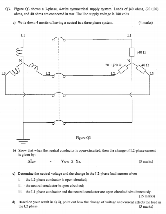 Solved Q3. Figure Q3 shows a 3-phase, 4-wire symmetrical | Chegg.com