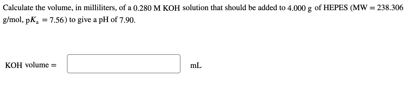 Solved Calculate the volume, in milliliters, of a 0.280 M | Chegg.com