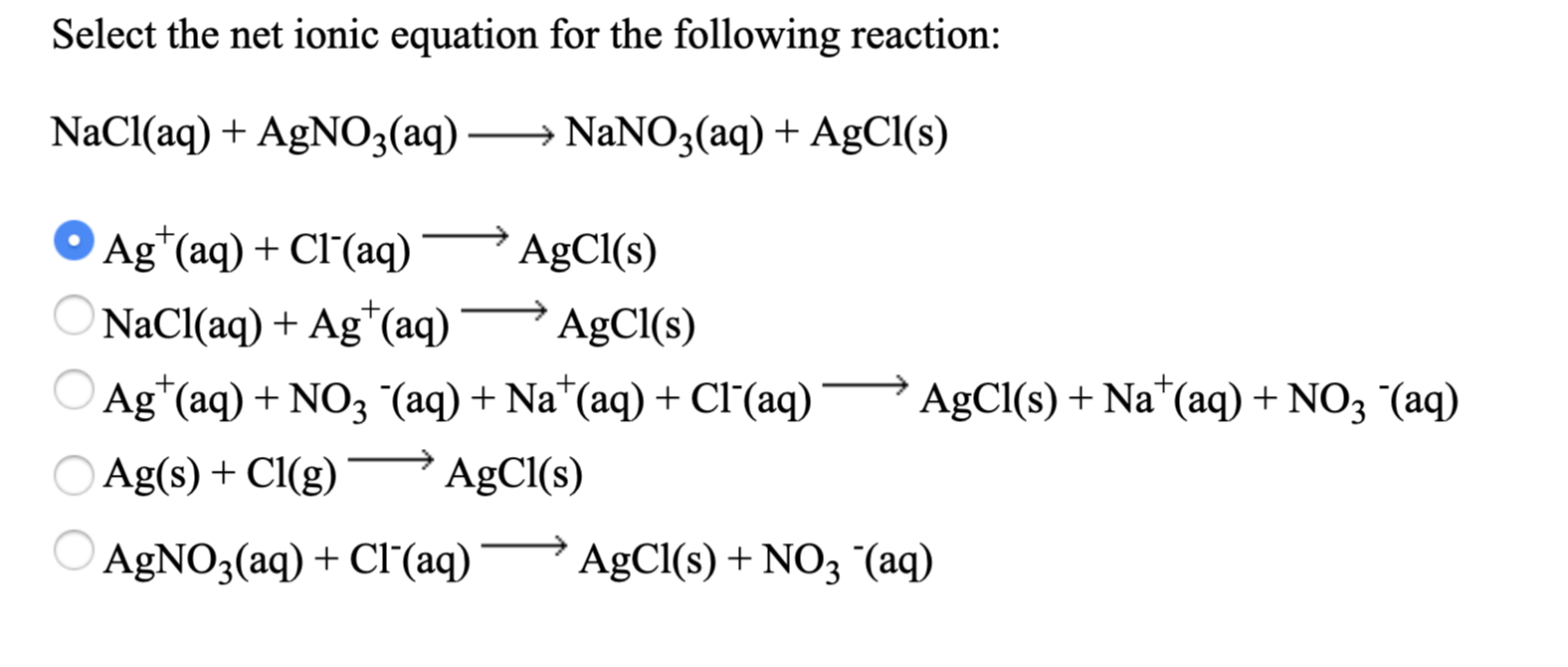 Select the net ionic equation for the following | Chegg.com
