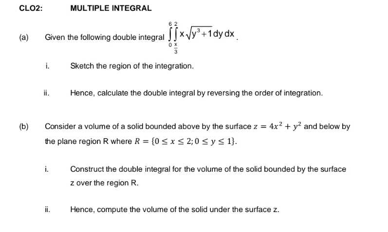 Solved a) Given the following double integral | Chegg.com
