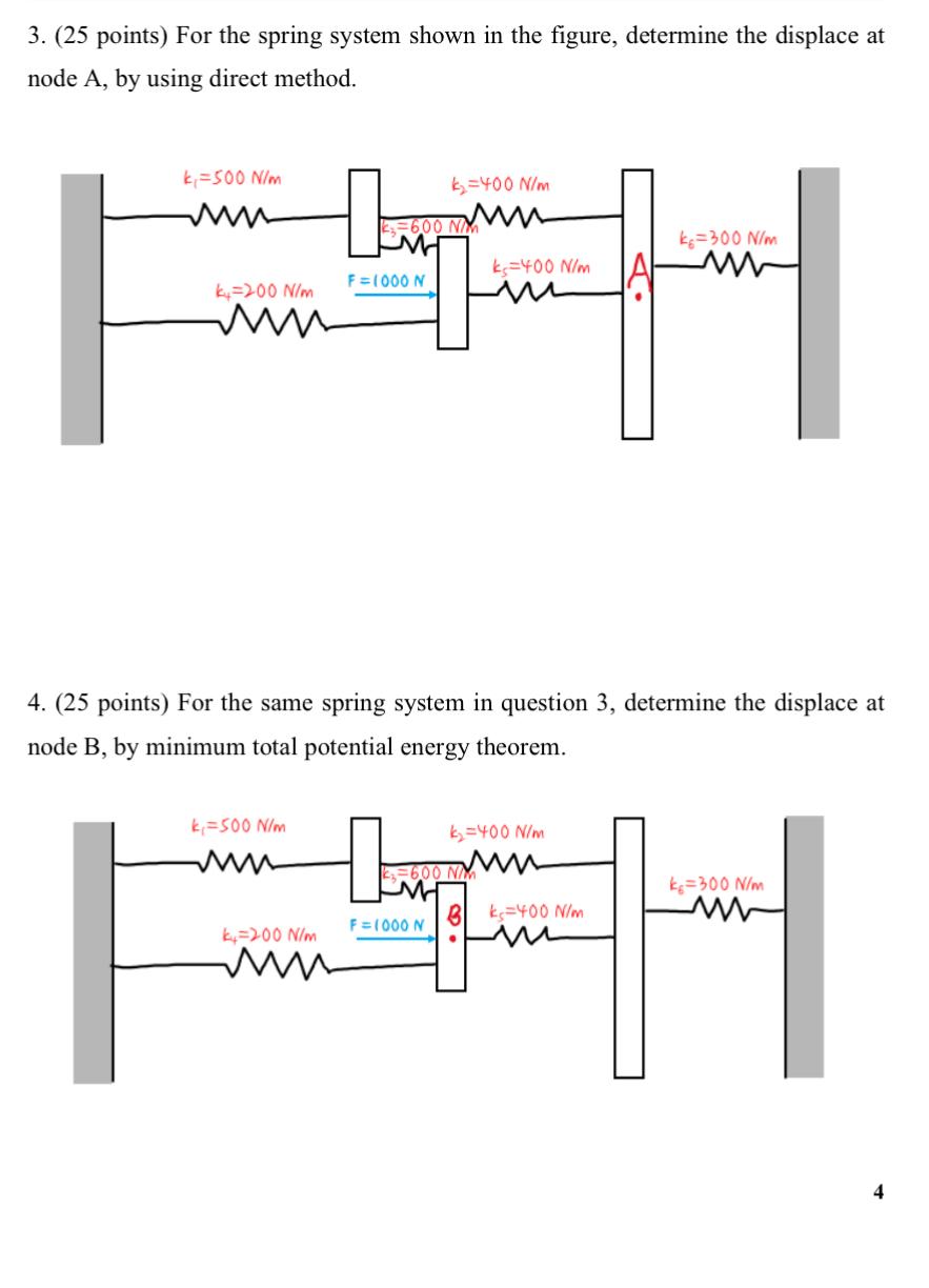 Solved 3. (25 points) For the spring system shown in the | Chegg.com