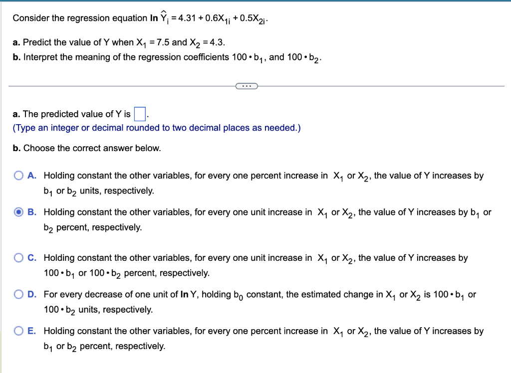 Solved Consider the regression equation | Chegg.com