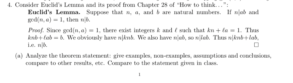 Solved 4. Consider Euclid's Lemma and its proof from Chapter | Chegg.com