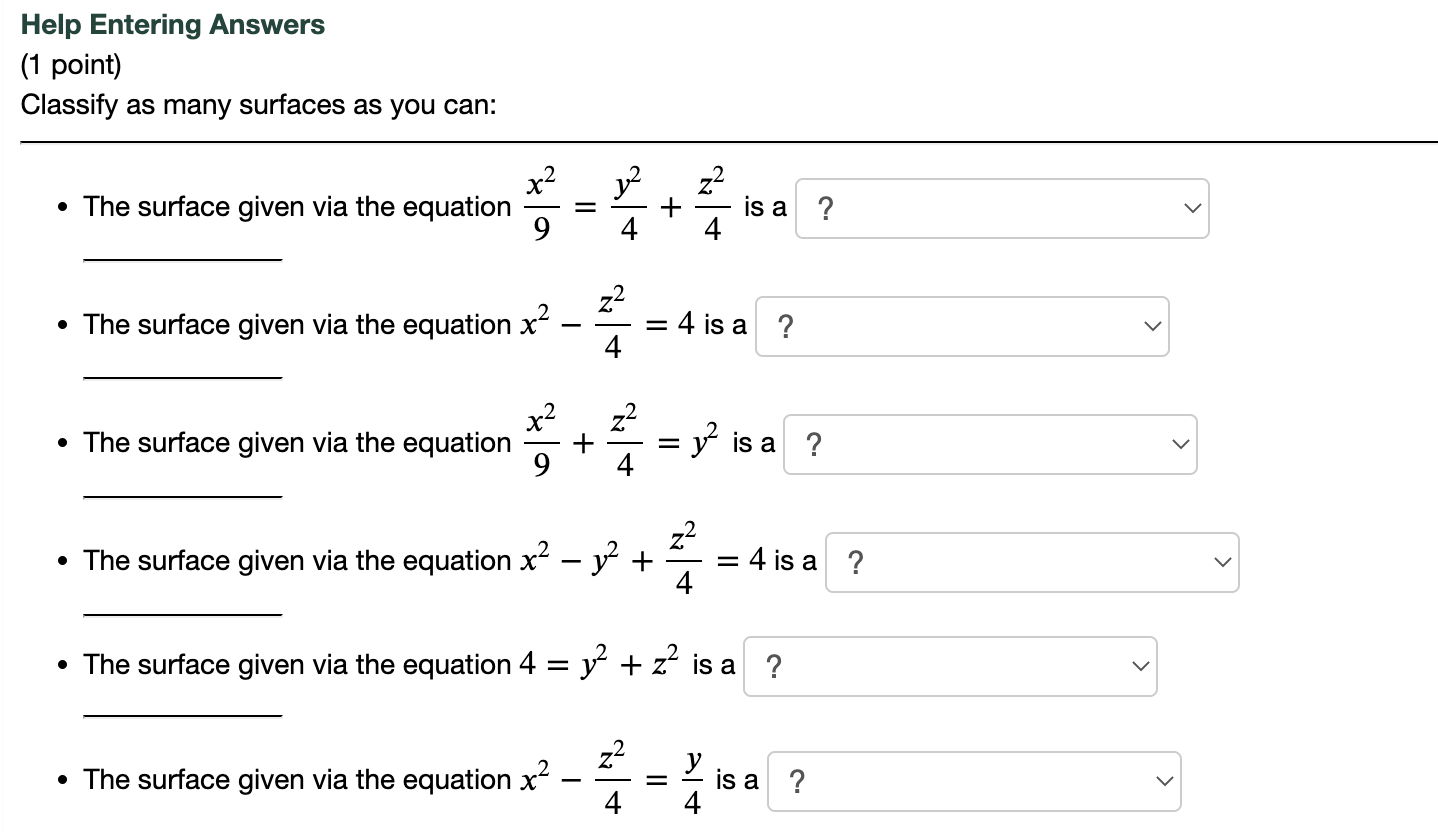 Solved - The surface given via the equation 9x2=4y2+4z2 is a | Chegg.com