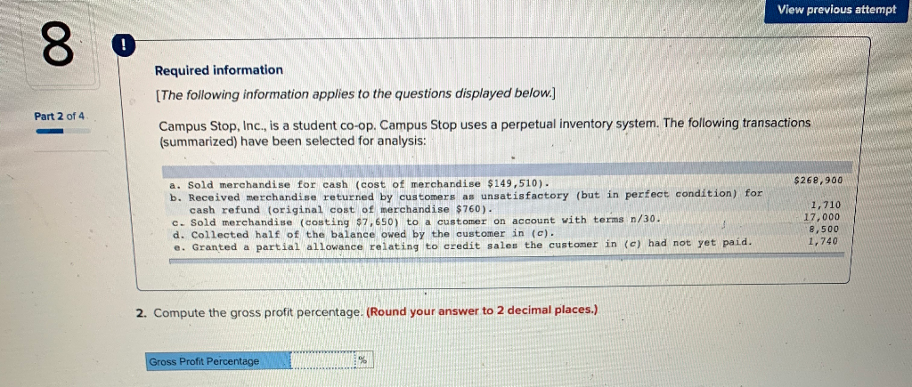 Solved View previous attempt Required information [The | Chegg.com