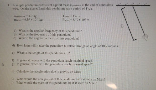 Solved I. A simple pendulum consists of a point mass | Chegg.com