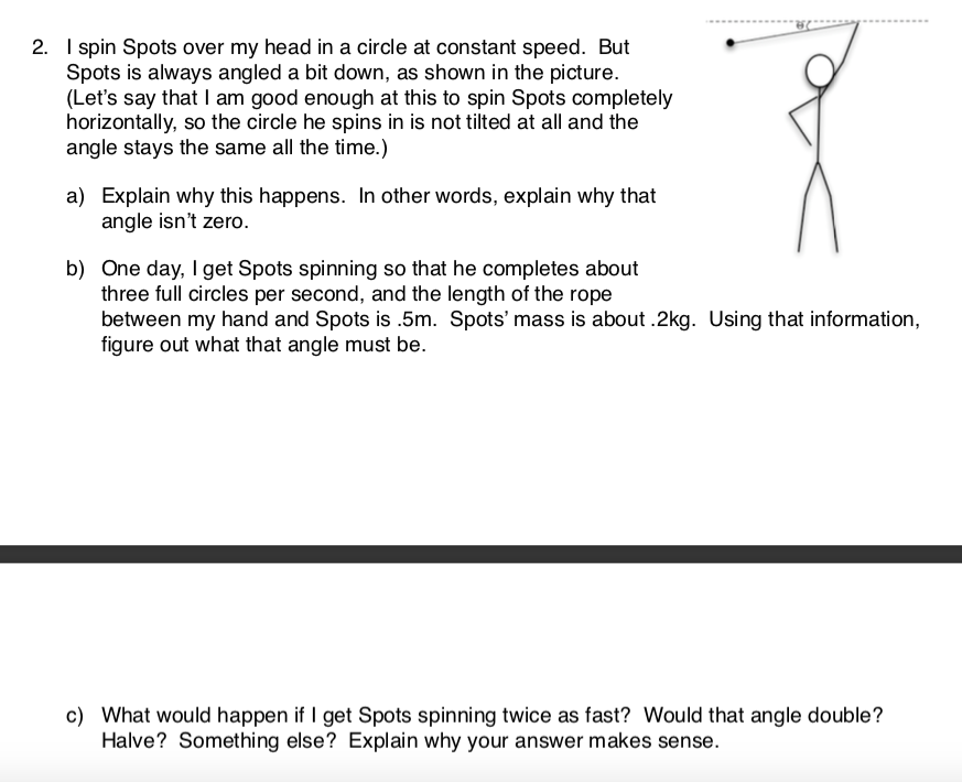 Solved 2. I spin Spots over my head in a circle at constant | Chegg.com