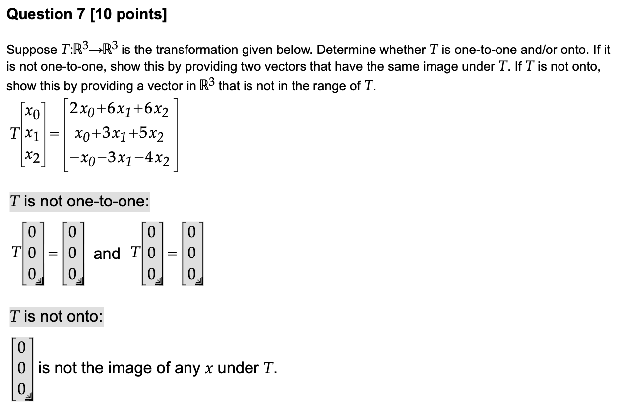 Solved Question 7 [10 points] Suppose T:R3R3 is the | Chegg.com