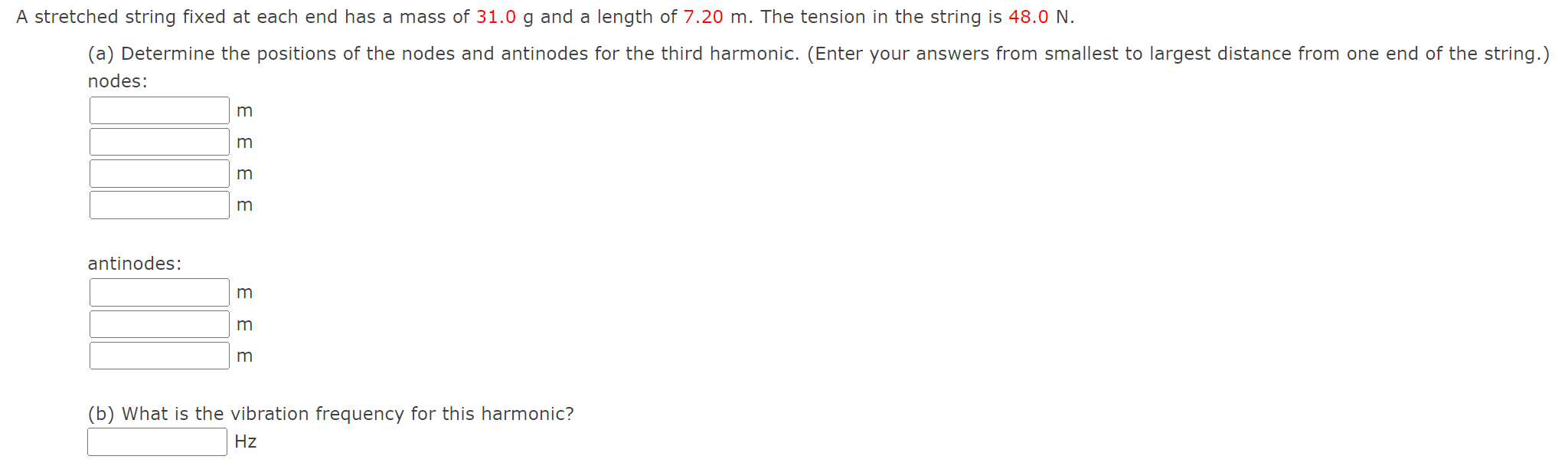 Solved A stretched string fixed at each end has a mass of | Chegg.com
