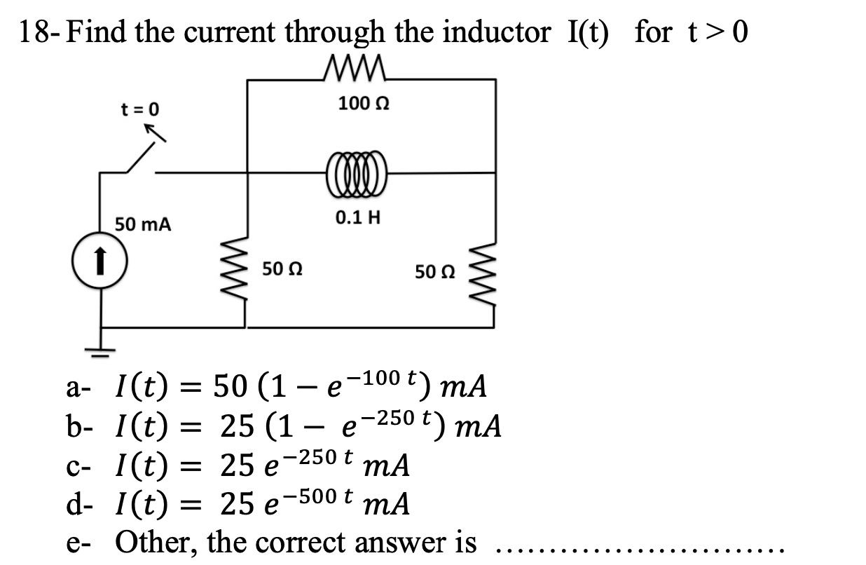 Solved 18- Find the current through the inductor I(t) for t> | Chegg.com