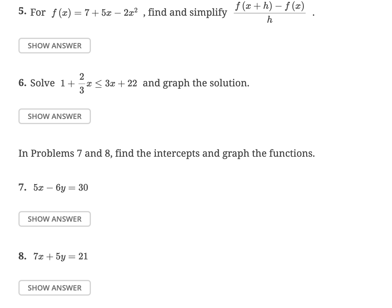 Solved For f(x)=7+5x-2x2, ﻿find and simplify | Chegg.com