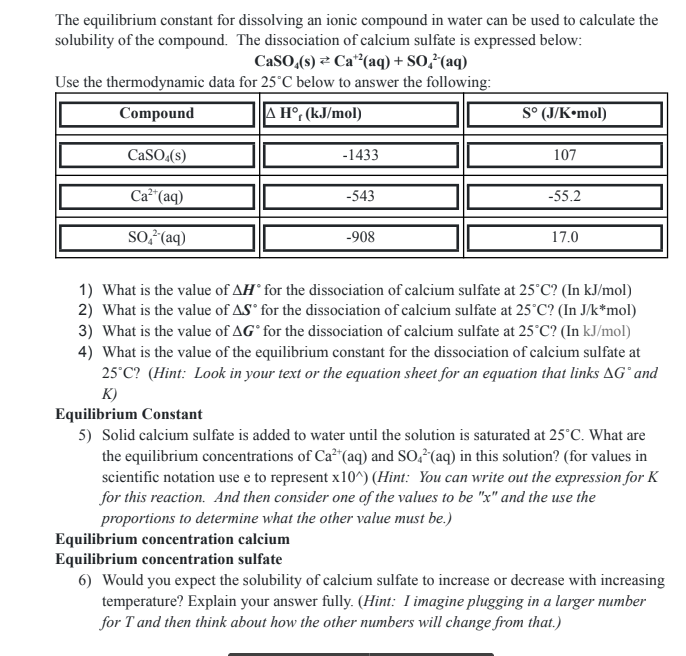 Solved The equilibrium constant for dissolving an ionic | Chegg.com