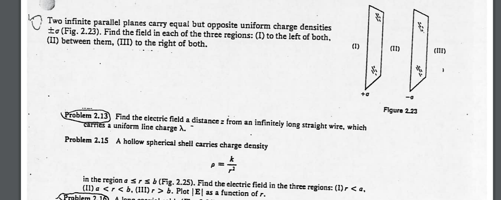 Solved Two infinite parallel planes carry equal but opposite | Chegg.com