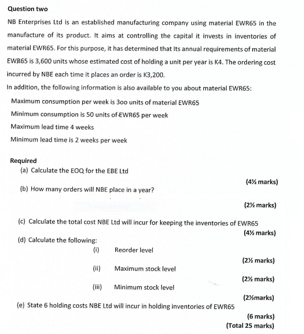Solved Question two NB Enterprises Ltd is an established | Chegg.com