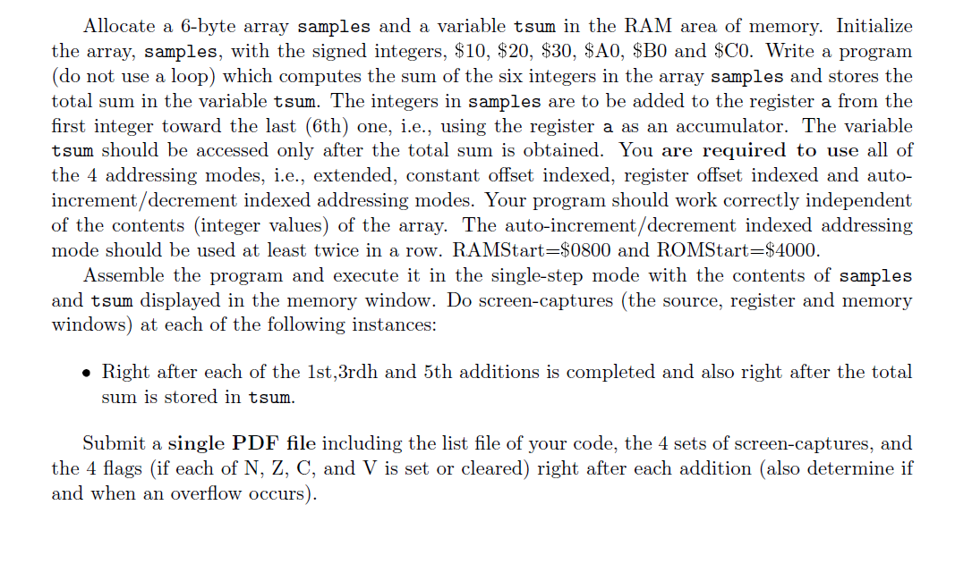 Solved Allocate a 6-byte array samples and a variable tsum | Chegg.com