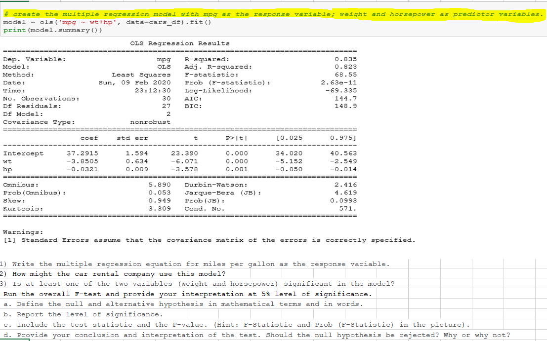 Solved # create the multiple regression model with mpg as | Chegg.com