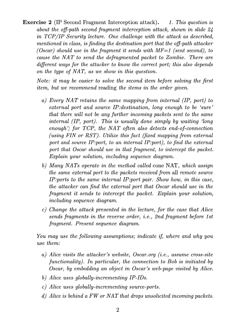 Solved ercise 2 (IP Second Fragment Interception attack). 1. | Chegg.com