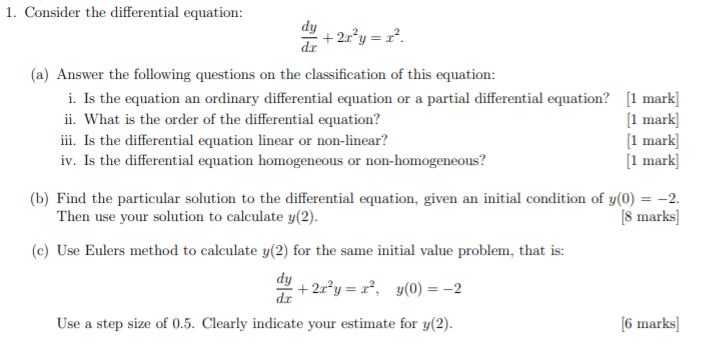Solved 1. Consider the differential equation: +2r’y = r? dic | Chegg.com