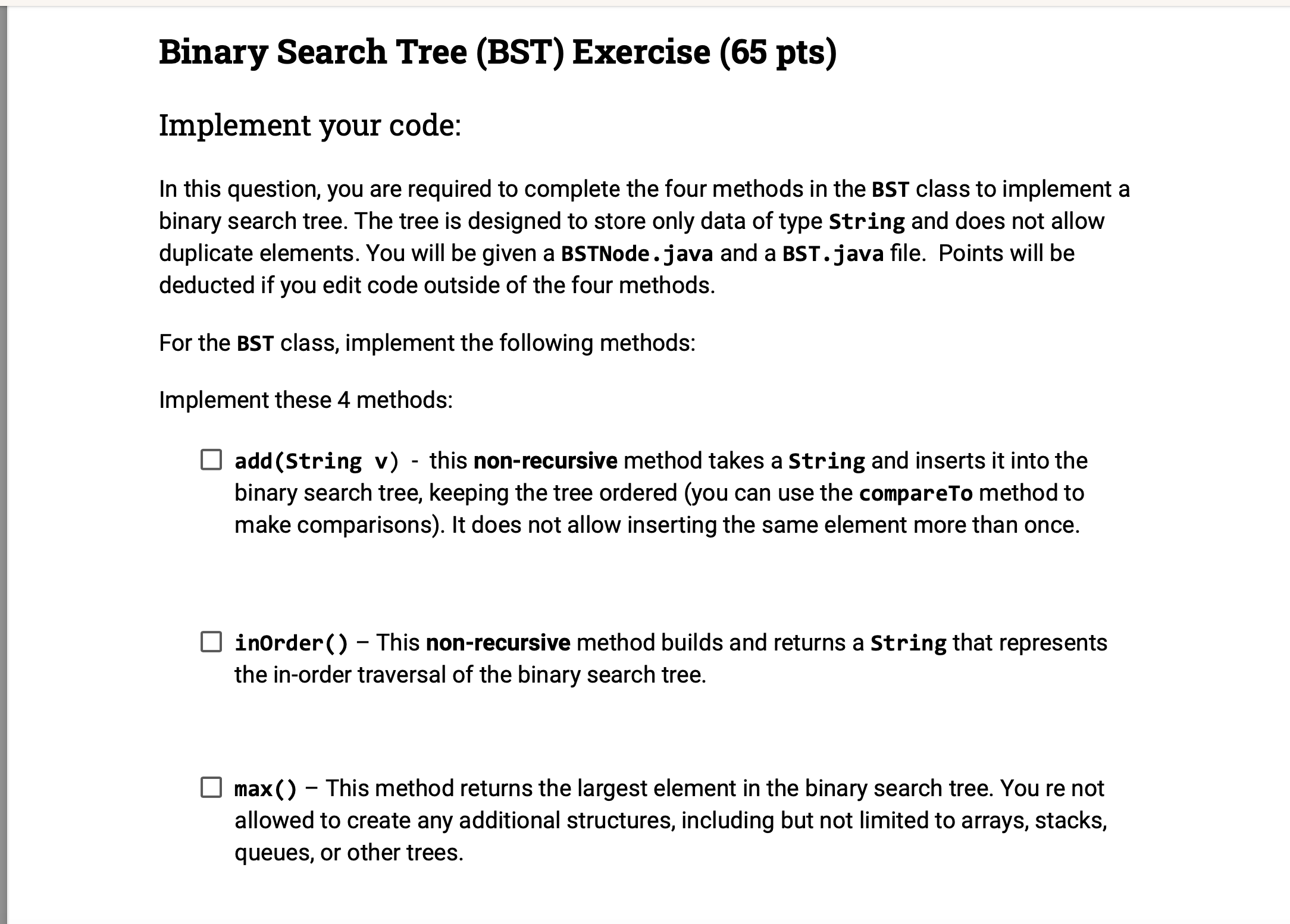 Solved Binary Search Tree Bst Exercise 65 Pts Implement 8999