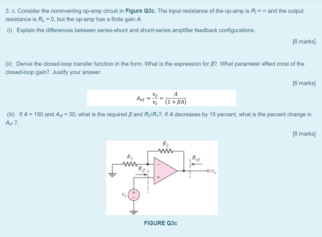 Solved 3. c. Consider the noninverting op-amp circuit in | Chegg.com