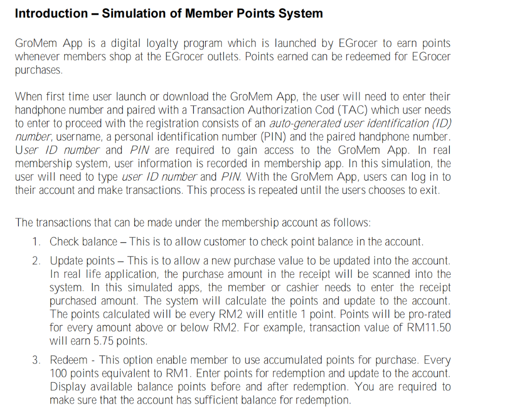 Solved Introduction - Simulation of Member Points System | Chegg.com