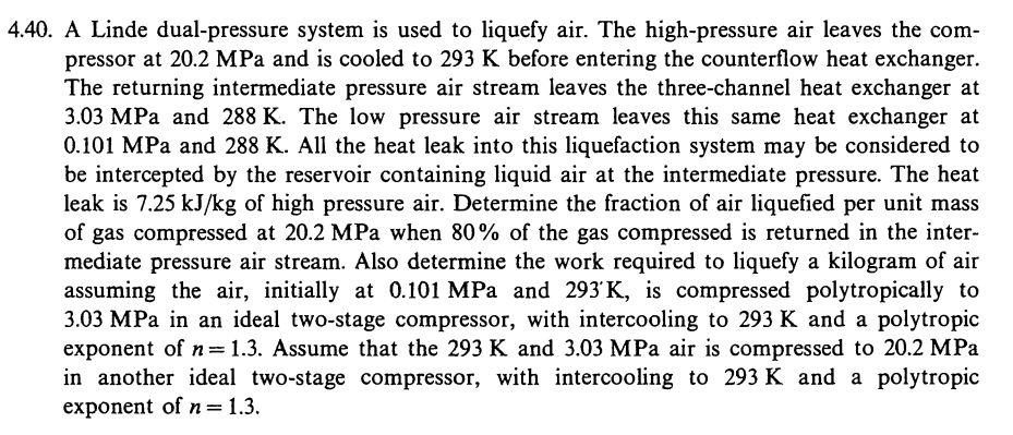 4.40. A Linde dual-pressure system is used to liquefy | Chegg.com