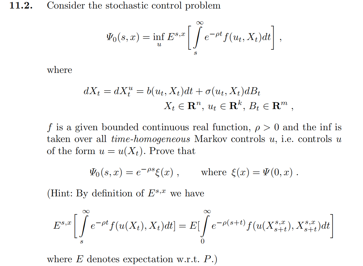 Solved 11 2 Consider The Stochastic Control Problem ∞