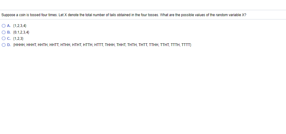Solved Suppose a coin is tossed four times. Let X denote the | Chegg.com