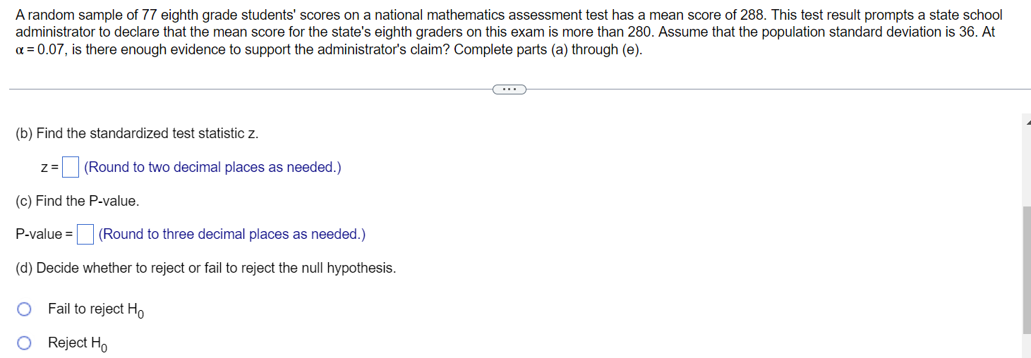 (e) Interpret your decision in the context of the | Chegg.com