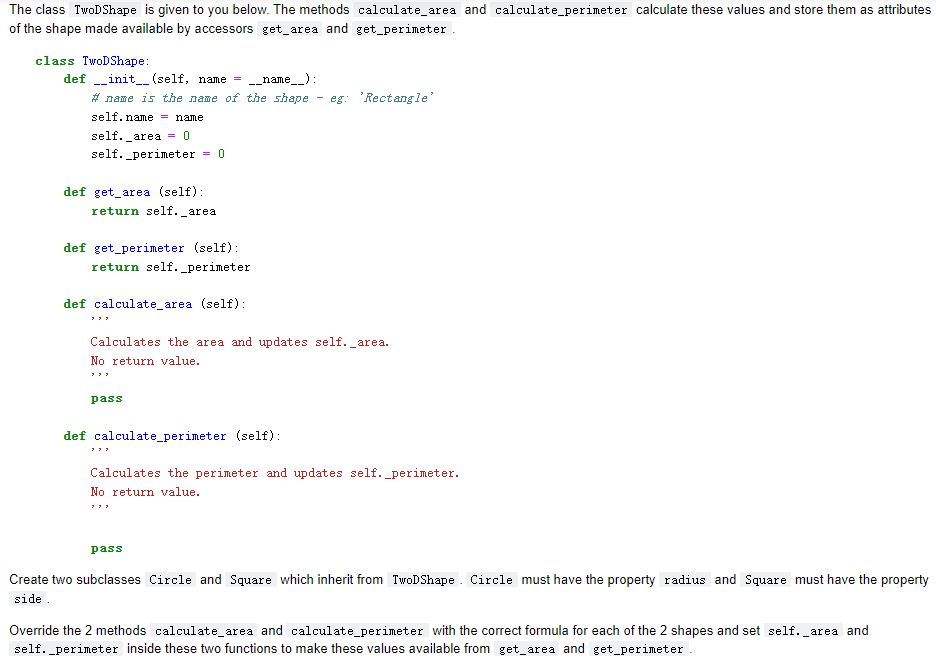 Solved The class TwoDShape is given to you below. The | Chegg.com