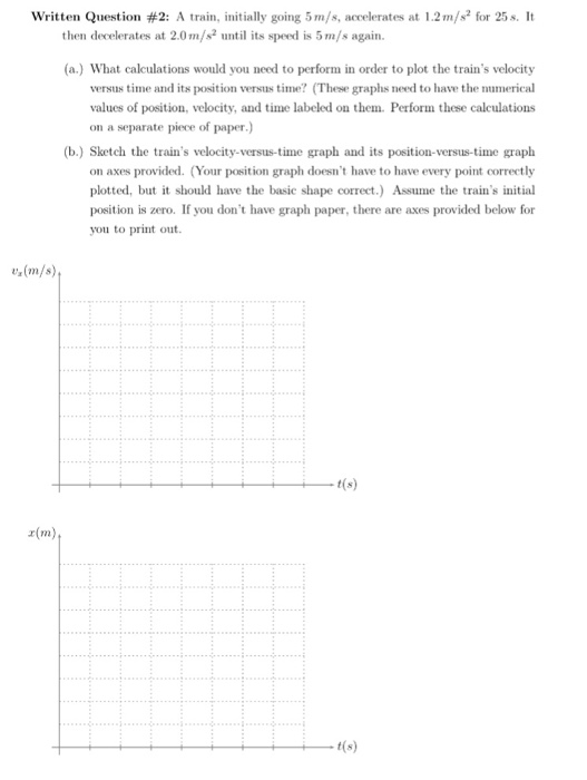 Solved A train initially going 5 m/s, accelerates at 1.2 | Chegg.com