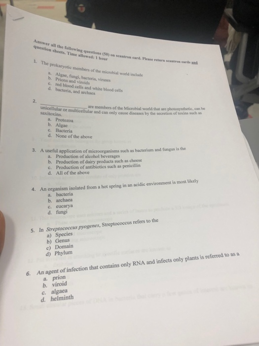 Solved question sheets. Time allowed: 1 hour questions (50) | Chegg.com
