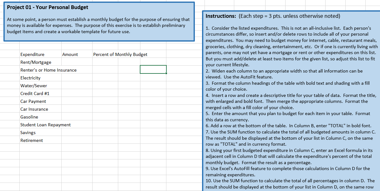 Solved Project 01 - Your Personal Budget Instructions: (Each | Chegg.com