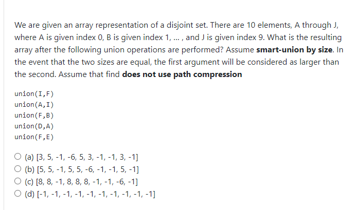 Solved We are given an array representation of a disjoint | Chegg.com