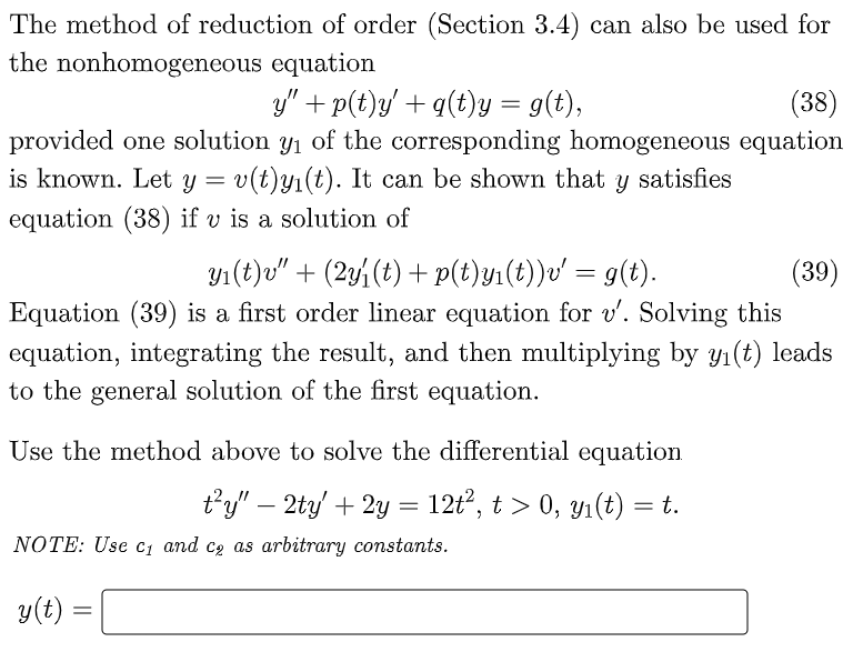 Solved The method of reduction of order (Section 3.4) can | Chegg.com