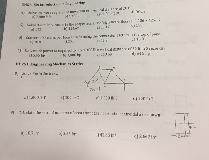Solved ENGR 150: Introduction to Engineering 4) Solve the | Chegg.com
