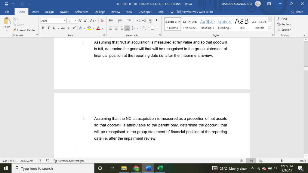 LECTURES 8 - 10 - GROUP ACCOUNTS QUESTIONS - Word | Chegg.com