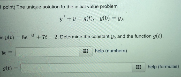 Solved 1 point) The unique solution to the initial value | Chegg.com