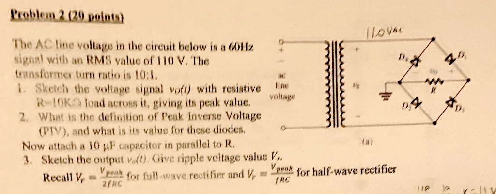 Solved The AC line voltage in the circuit below is a 60 Hz | Chegg.com