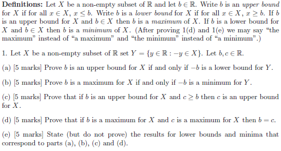 Solved a Definitions: Let X be a non-empty subset of R and | Chegg.com