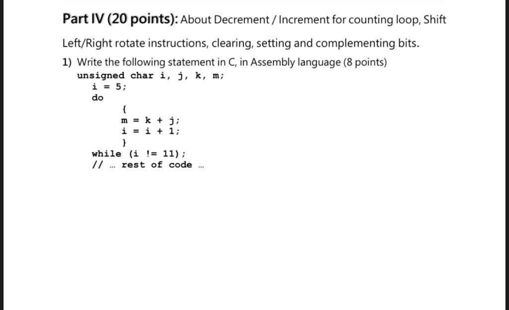 Solved Part IV (20 points): About Decrement / Increment for | Chegg.com